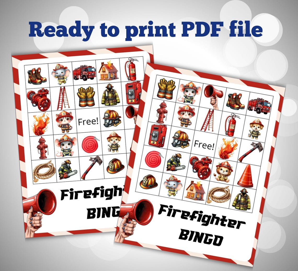 Printable Fire Truck Bingo Game for Boy Birthday Party, Firefighter ...