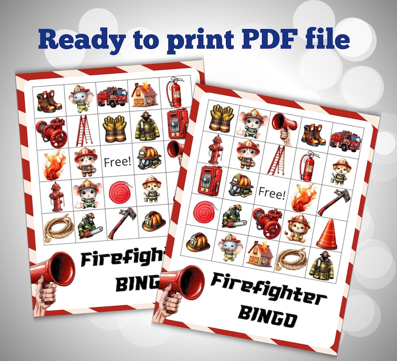 Printable Fire Truck Bingo Game for Boy Birthday Party, Firefighter ...