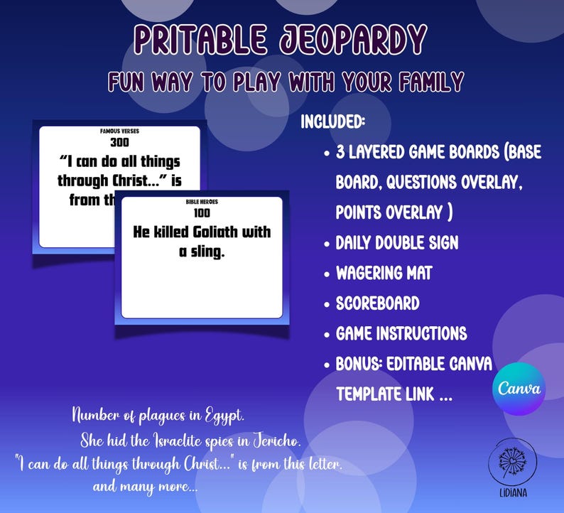 Bible Jeopardy Game: Printable Sunday School Trivia (PDF Download) - Etsy