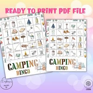 Camping Bingo, 50 Glamping Bingo Cards Printable Game, Summer Bingo ...