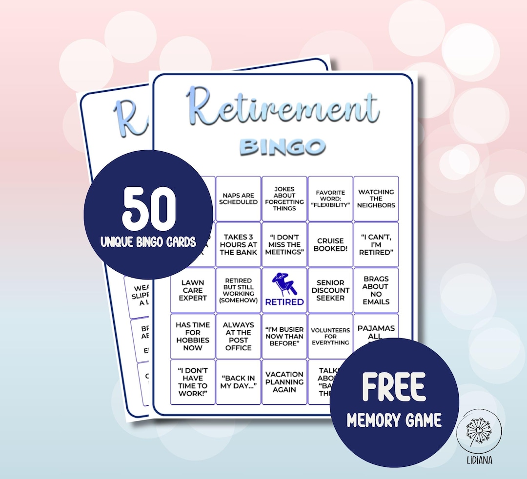 Retirement Bingo Game: Printable Party Activity (instant Download PDF ...