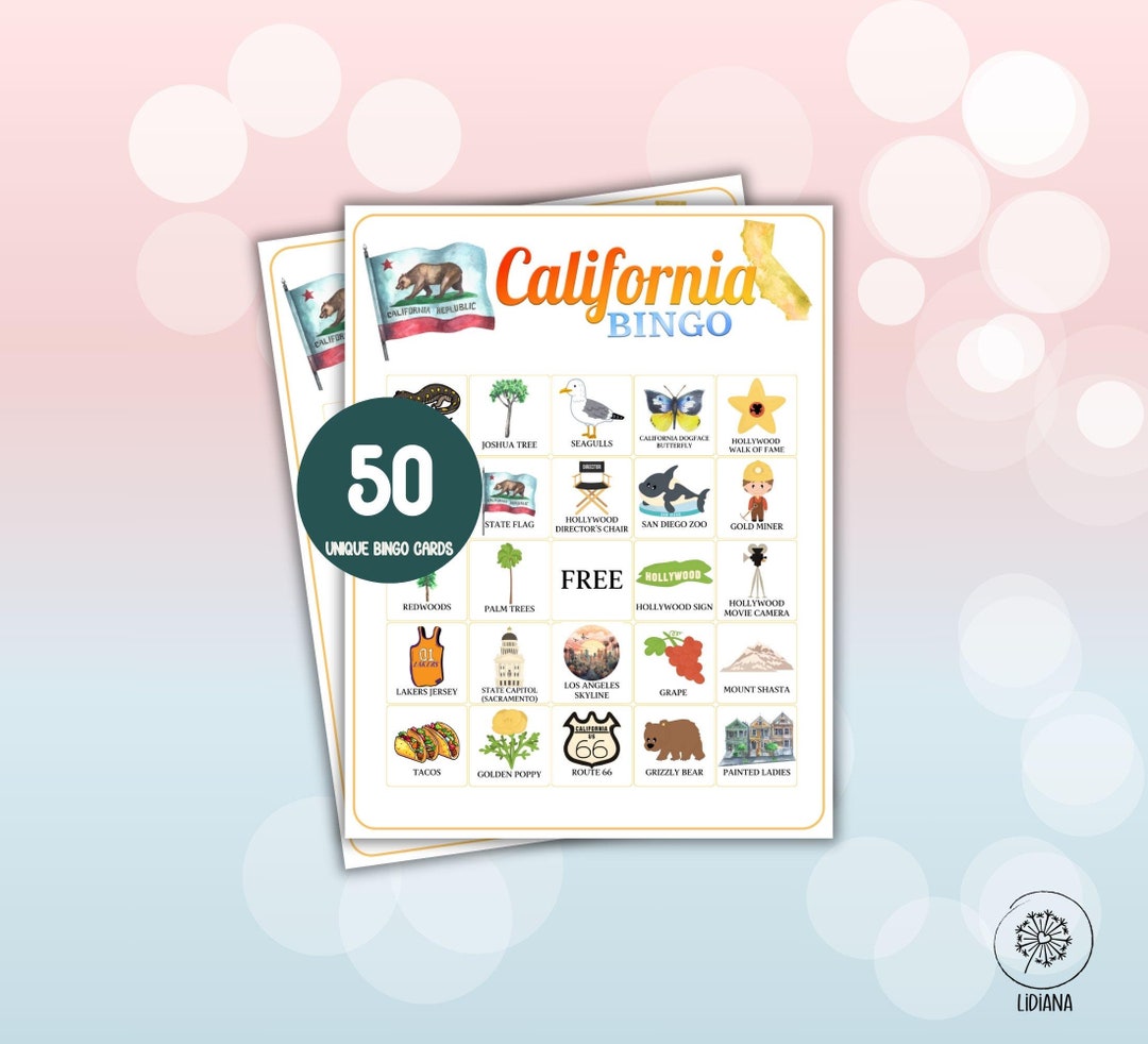 California Bingo for Vacation Birthday Party, Senior Citizen Game, Kids ...