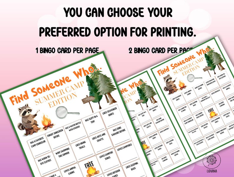 Summer Camp Find Someone Who Bingo Game, Kids Icebreaker Bingo (PDF ...