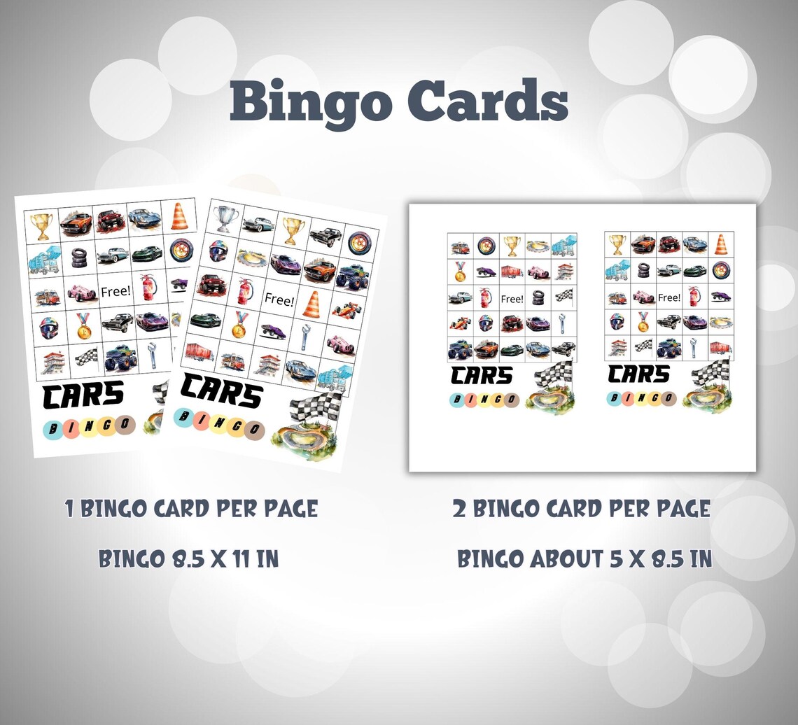 Cars Bingo Game: 50 Unique Printable Cards (digital Download) - Etsy