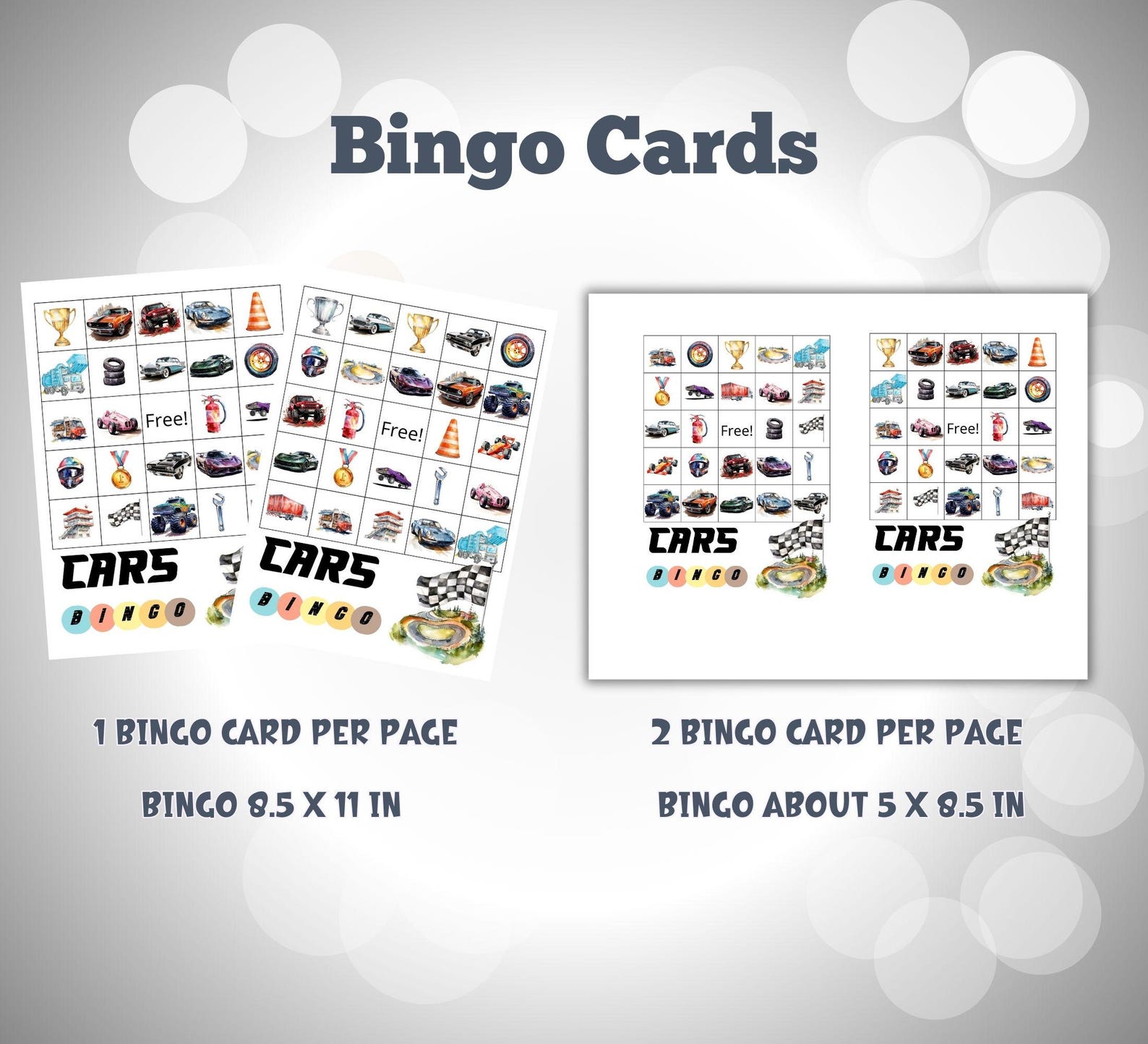 Cars Bingo for Boy Birthday Party , Construction Bingo for Kids, Racing ...