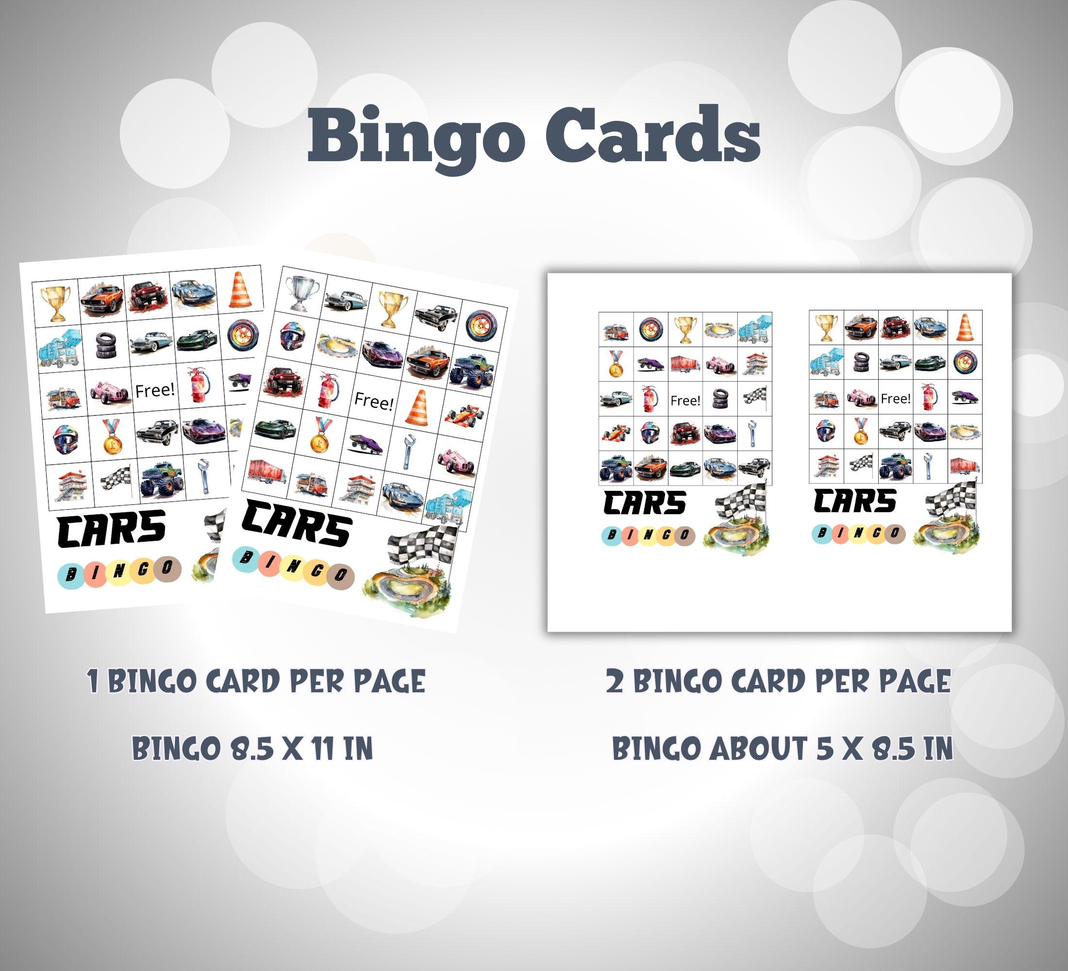 Cars Bingo for Boy Birthday Party , Construction Bingo for Kids, Racing ...