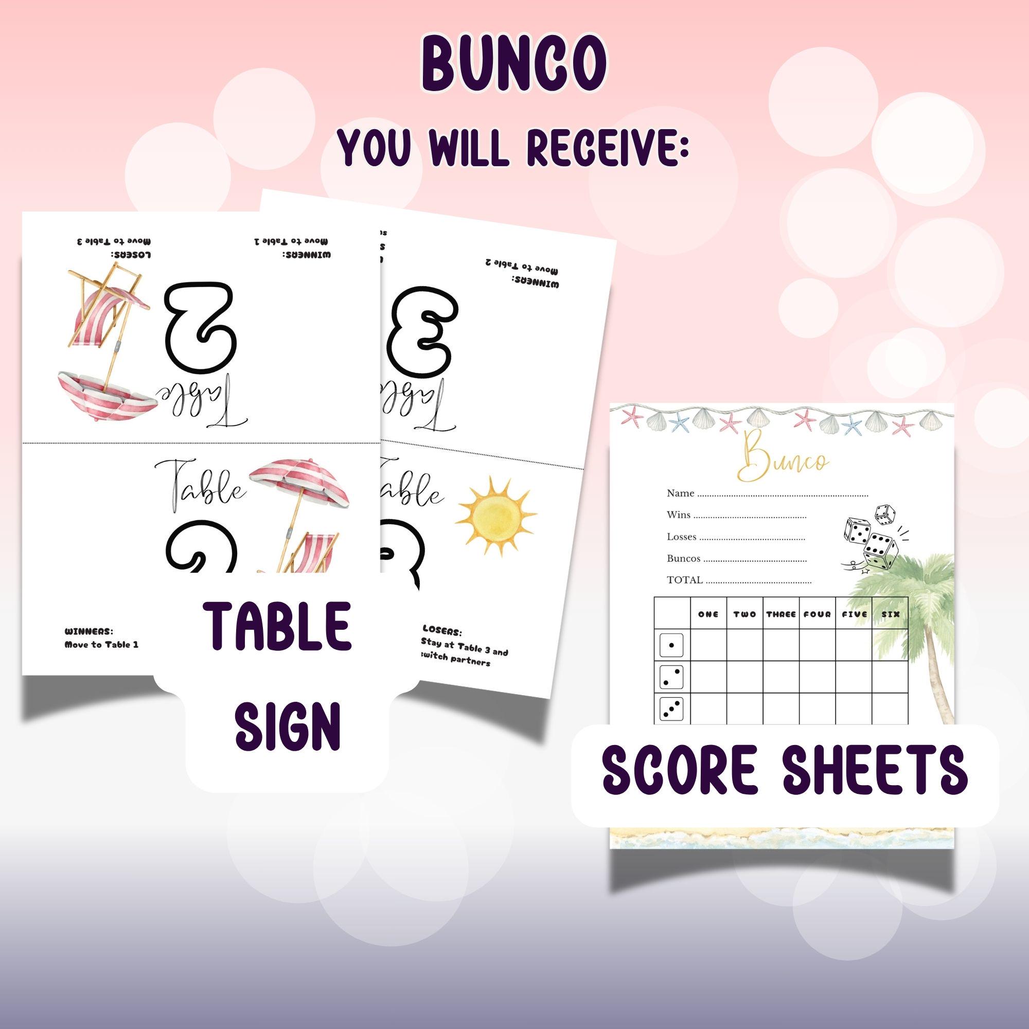 Summer Bunco Game Kit: Printable Scorecards, Tally Sheets (digital ...