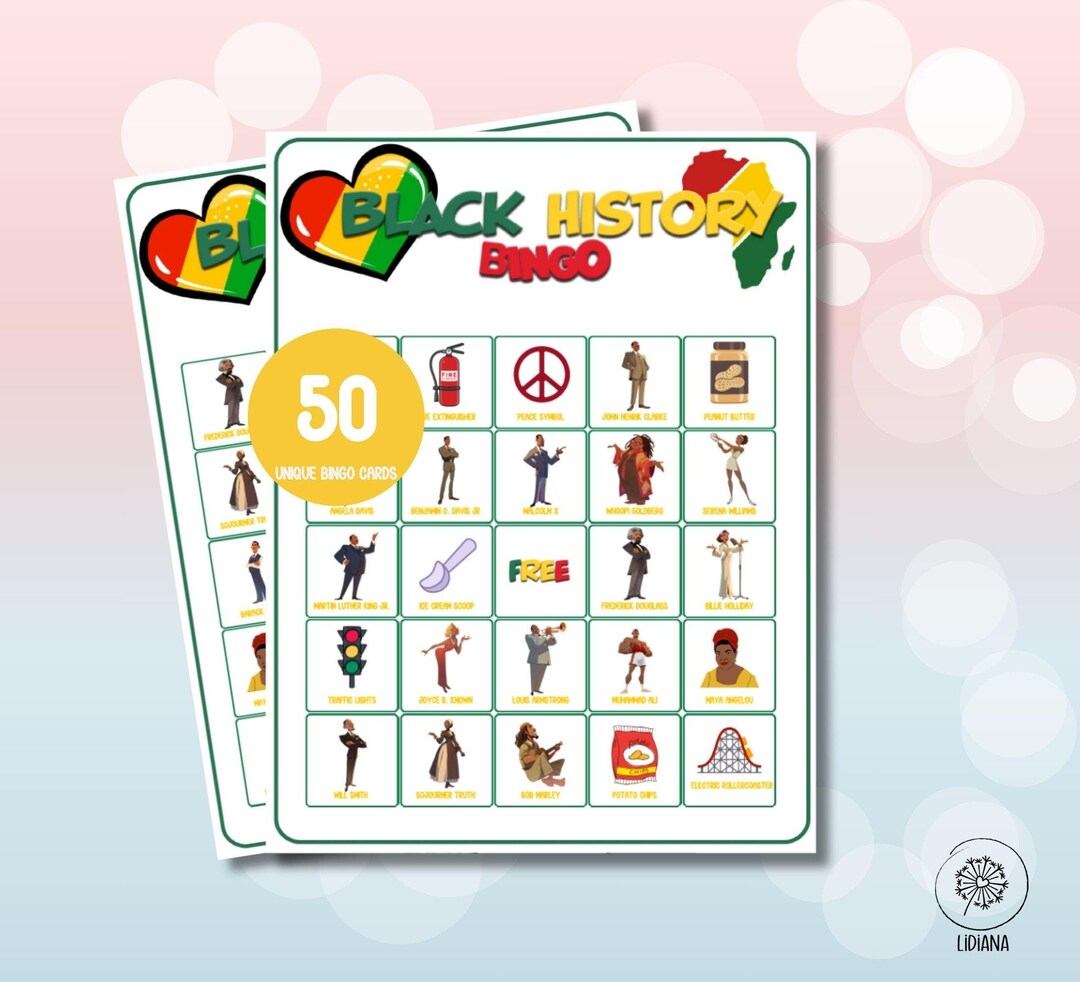 Black History Bingo - 50 Unique Printable Black History Month Bingo ...