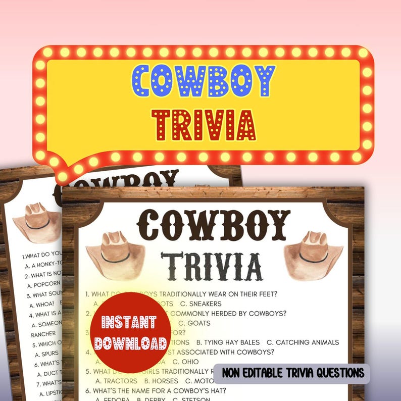 Wild West Trivia Game: Cowboy/cowgirl Party Activity (digital Download ...