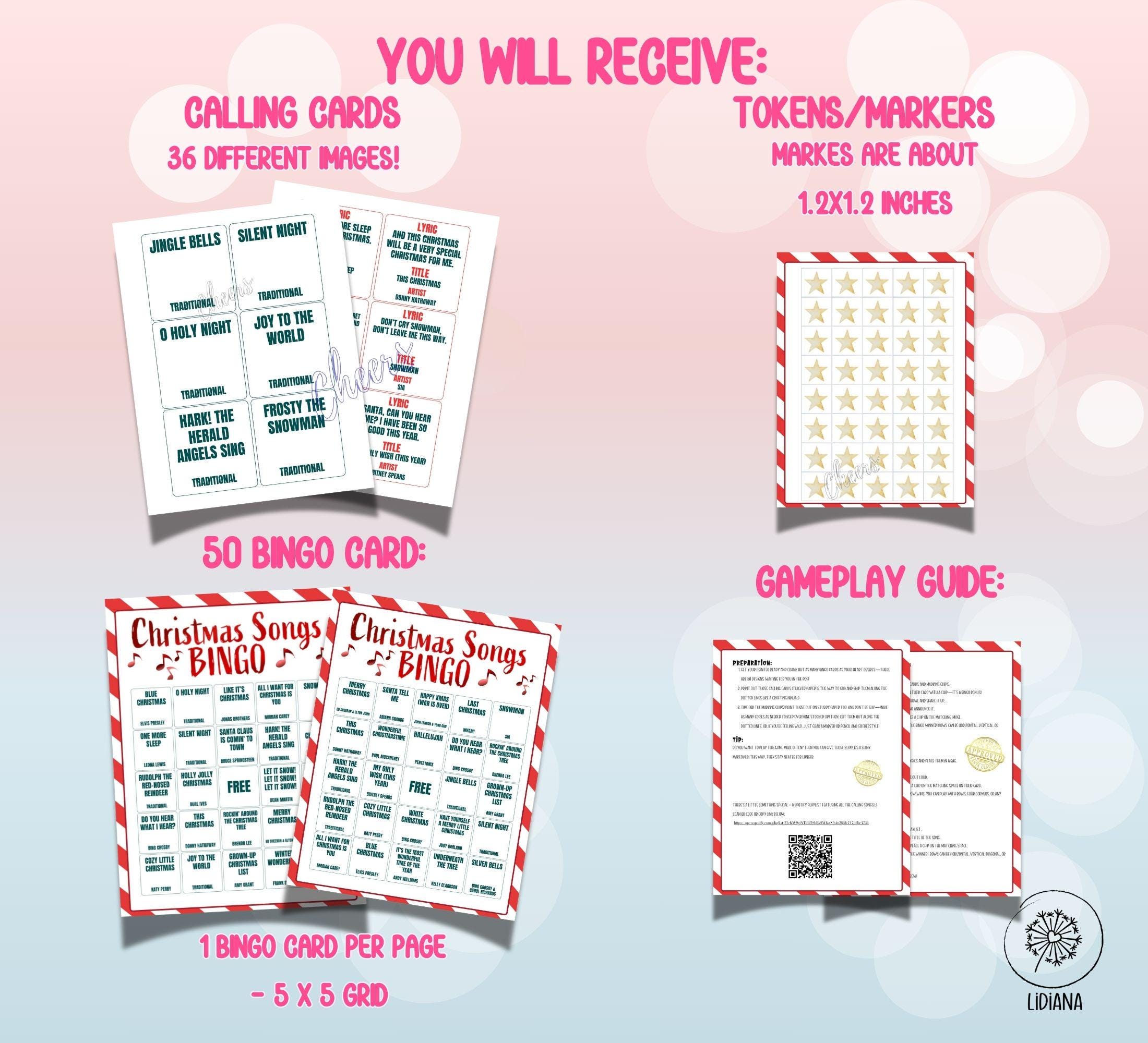 Christmas Songs Bingo Game: 50 Unique Cards With Spotify Playlist ...