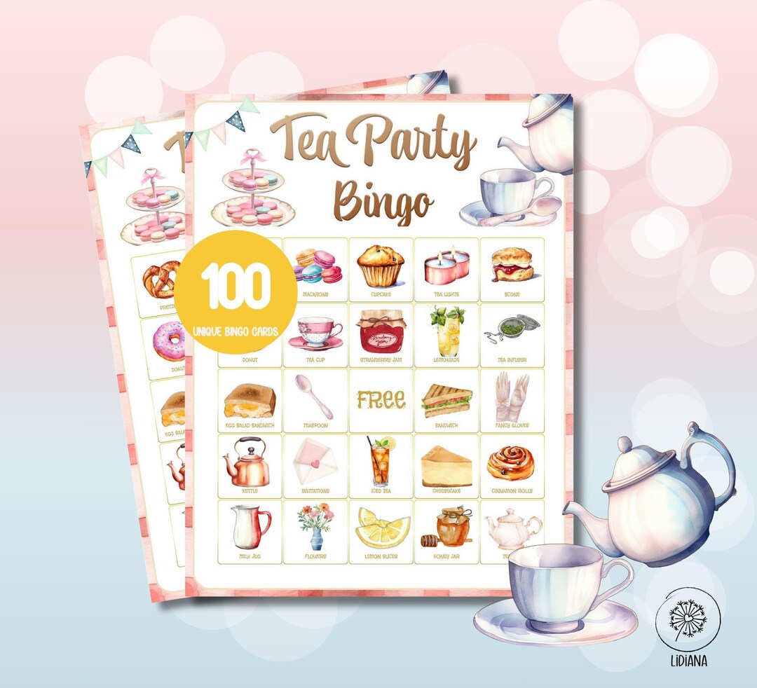 Tea Party Bingo: 100 Unique Printable Cards for Ladies Game Night Party ...