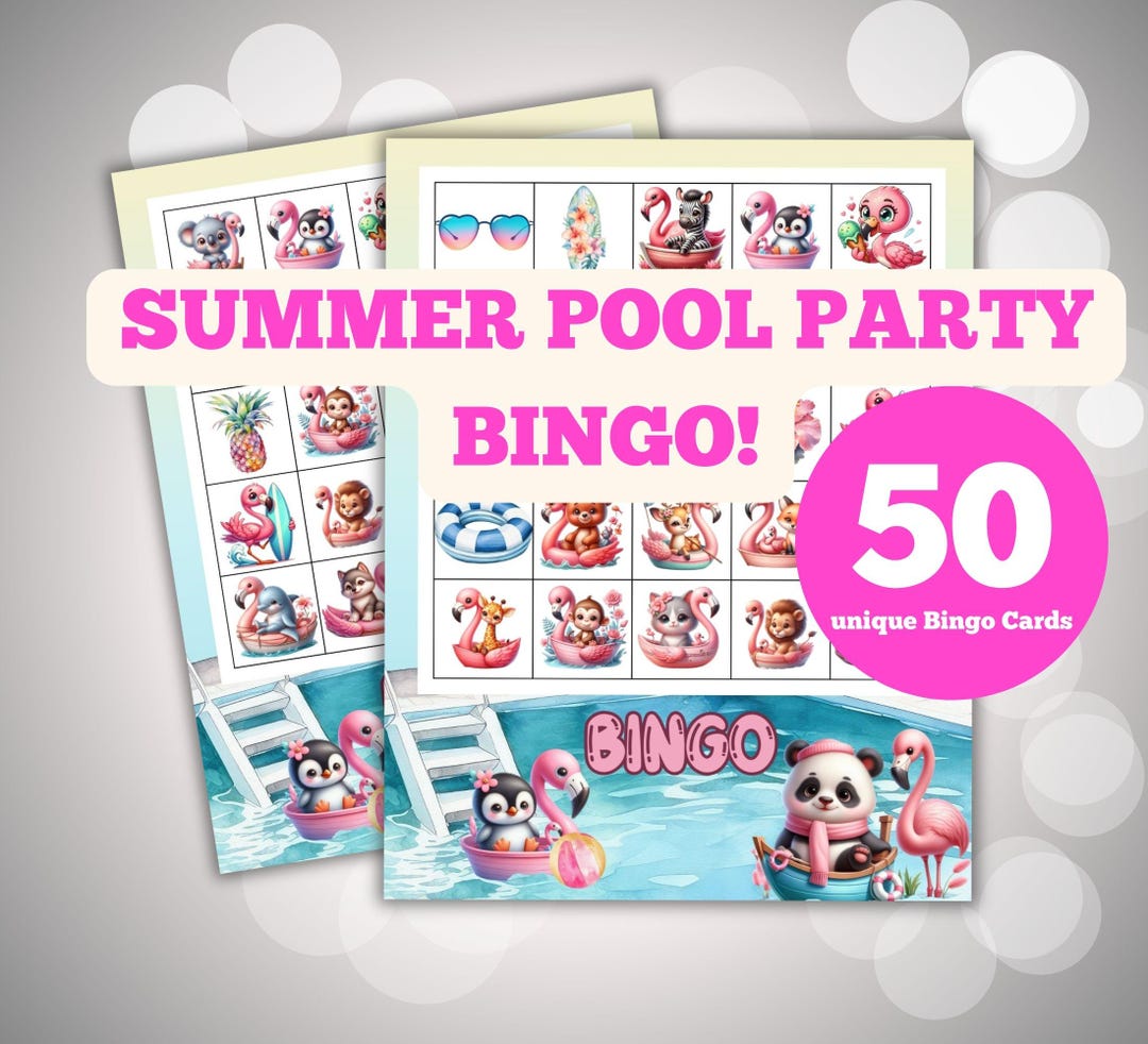 Hello Summer Bingo, Girl Pool Party Bingo, Printable Flamingo Bingo ...