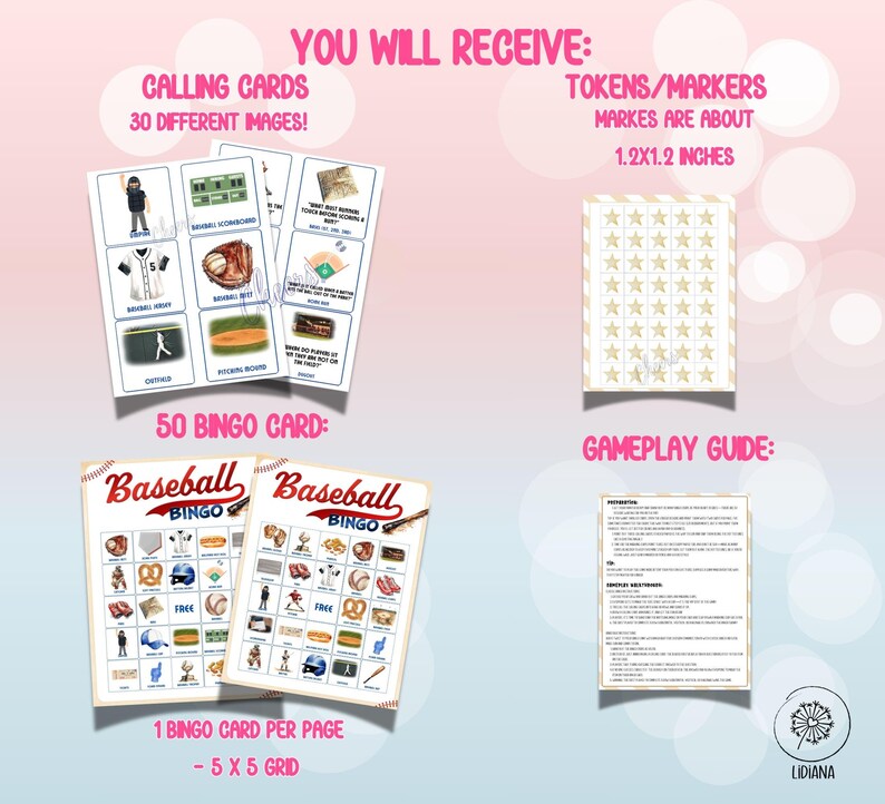 Baseball Bingo Game: 50 Unique Printable Cards (digital Download) - Etsy