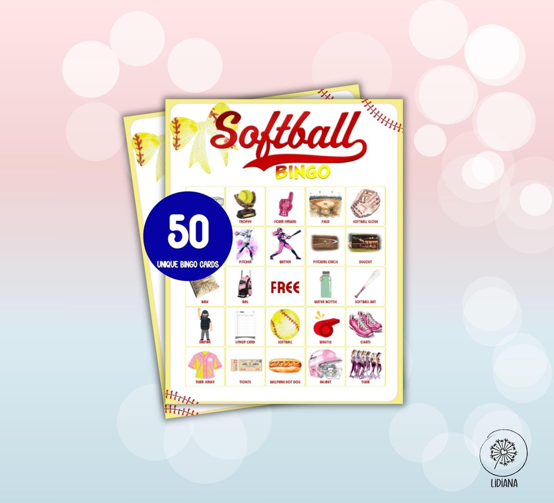 Softball Bingo Game: 50 Unique Printable Cards (digital Download) - Etsy