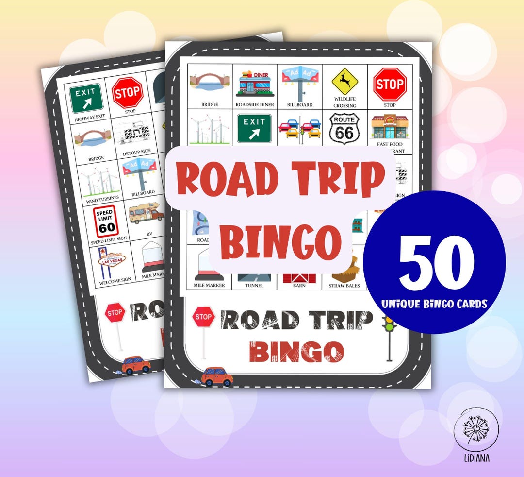 Road Trip Bingo, 50 Car Bingo Cards, Travel Game, Holiday Bingo Boards ...
