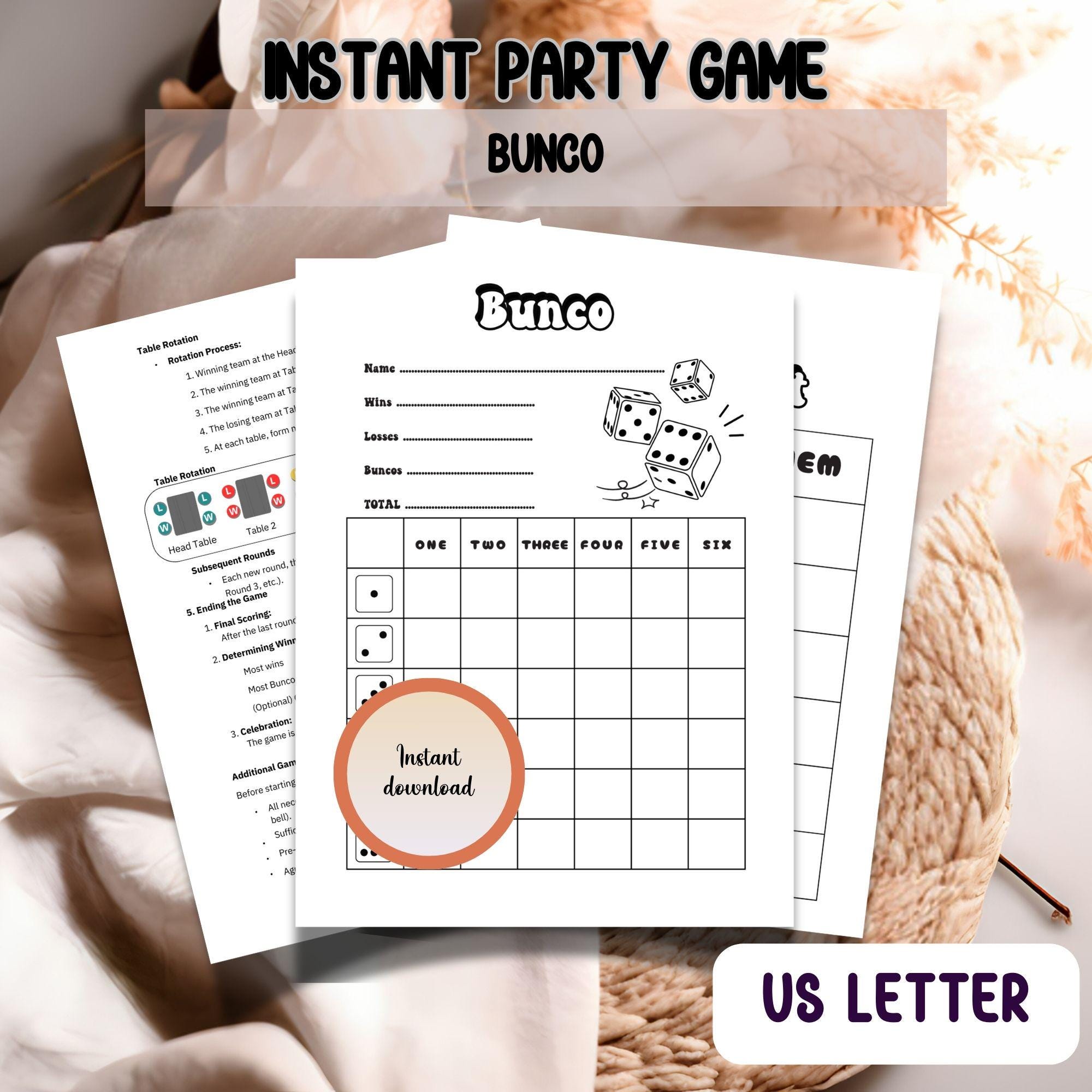 Bunco Score Sheet, Bunco Tally Sheets, Bunco Scorecards, Bunco Game ...
