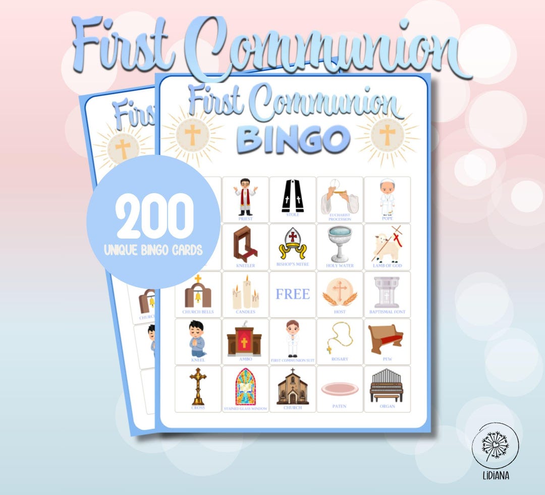 First Communion Bingo for Boys, 200 Bingo Cards Faith Formation Game ...