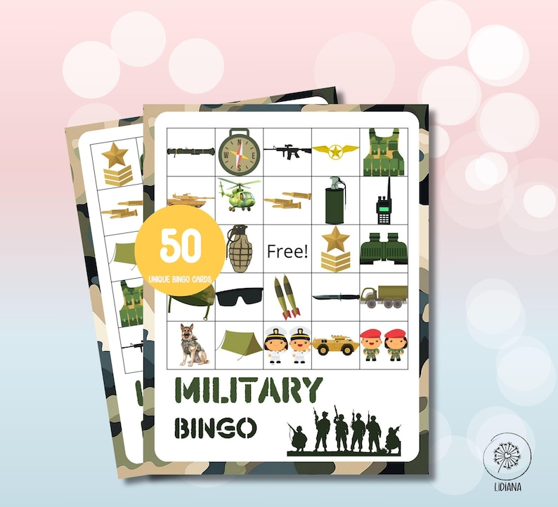 Military Bingo Game: Camo Birthday Party, 50 Unique Cards (digital ...
