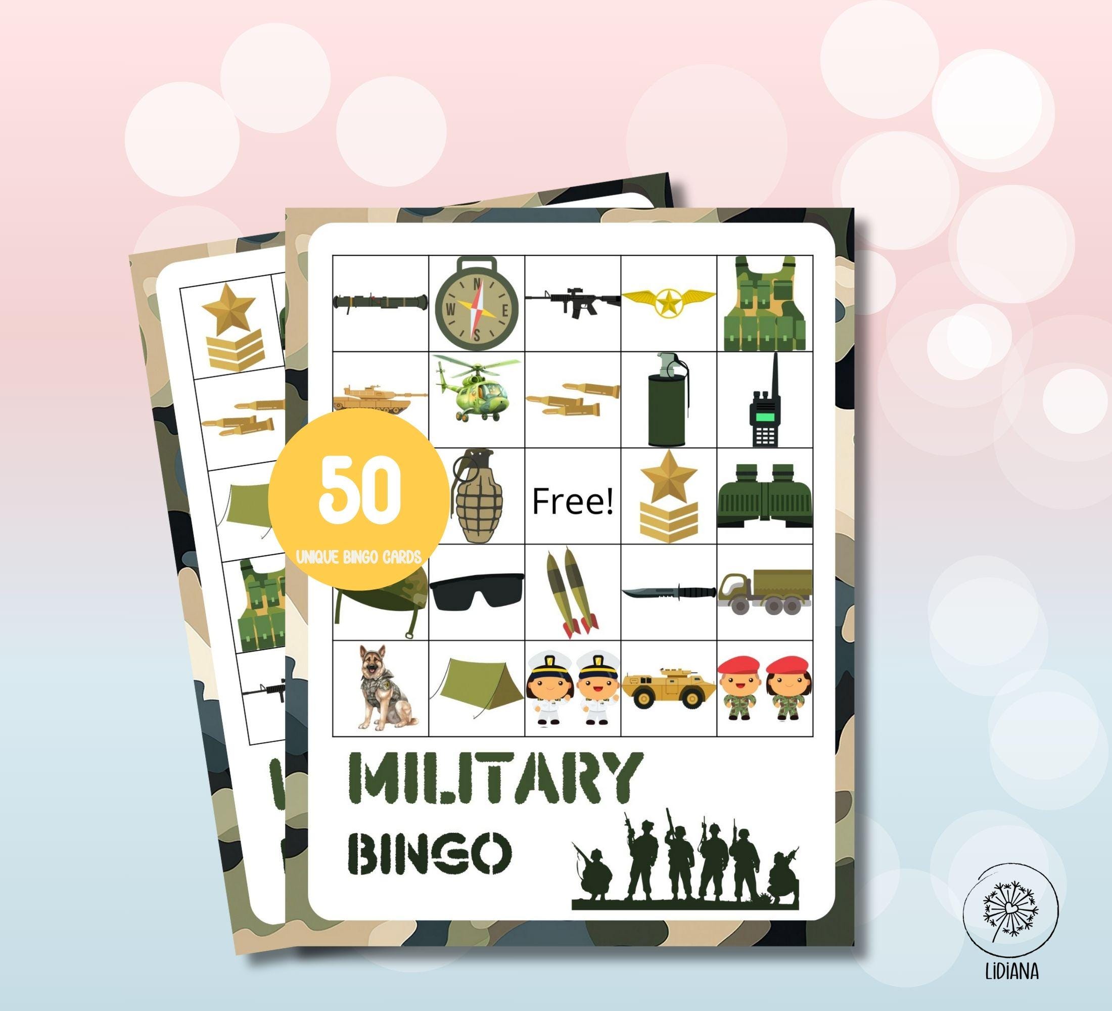 Military Bingo Game: Camo Birthday Party, 50 Unique Cards (digital ...