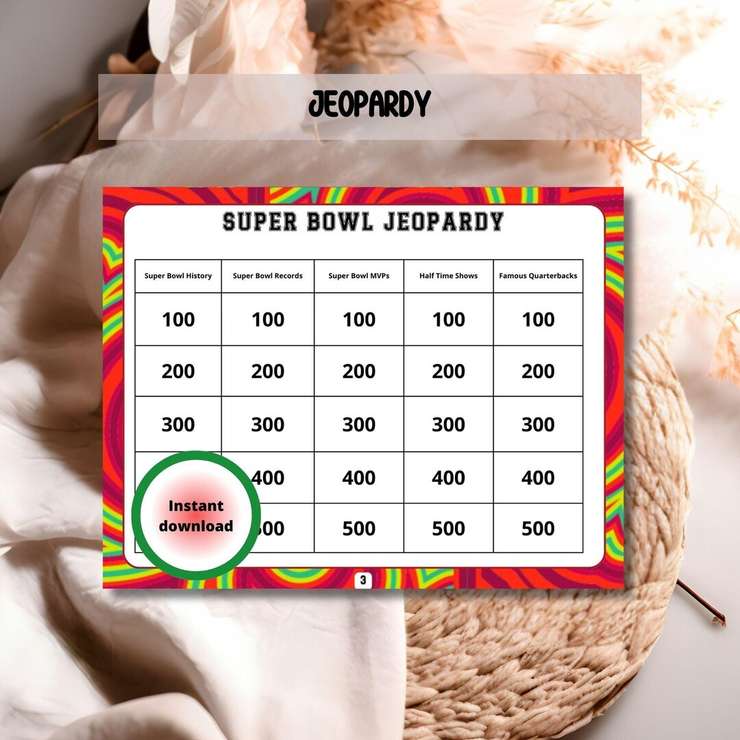 American Football Jeopardy Game for Super Bowl Funs! Printable Game for ...