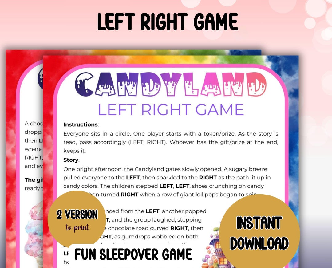 Candyland Left Right Game – Printable Birthday Party Activity (PDF ...
