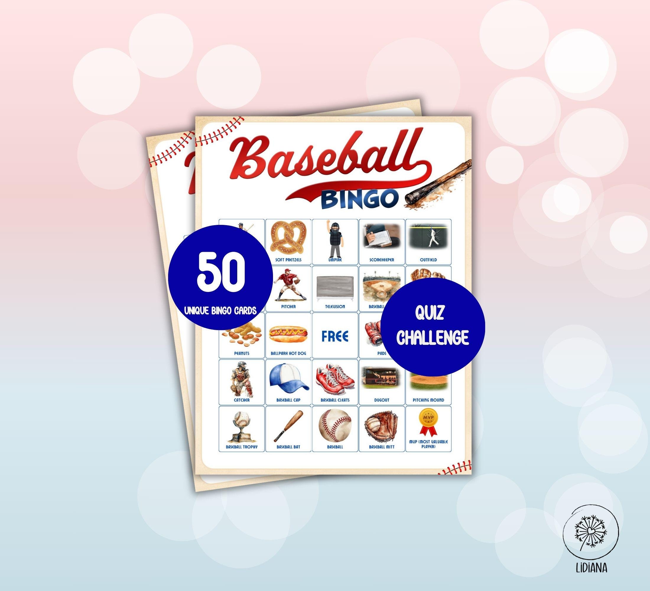 Baseball Bingo Game: 50 Unique Printable Cards (digital Download) - Etsy