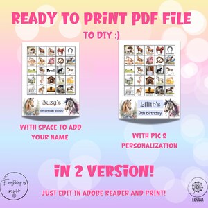 Horse Bingo Game With Personalize Text - 50 DIY Horse Bingo Cards for ...