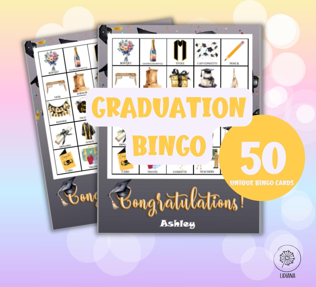 Graduation Bingo Game - 50 Bingo Cards for End of the Year Family Game ...