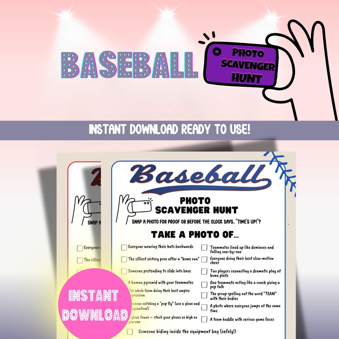 Baseball Photo Scavenger Hunt Game: Kids Team Party (digital Download ...