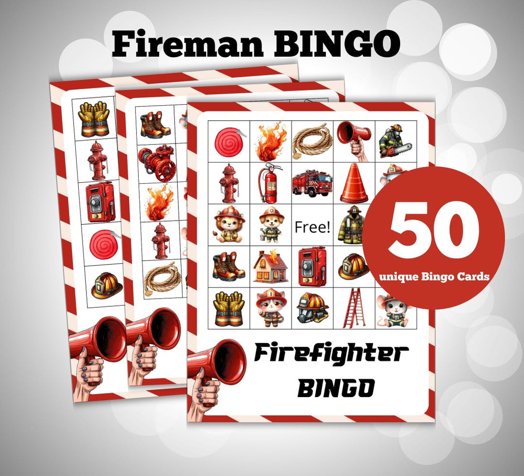 Printable Fire Truck Bingo Game for Boy Birthday Party, Firefighter ...