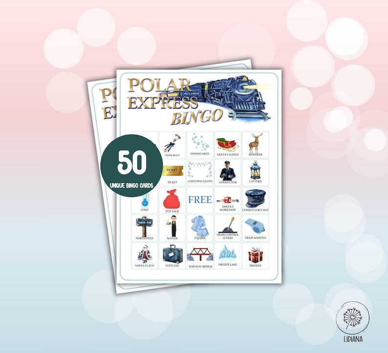 Christmas Express Train Bingo Game 50 Bingo Cards for Christmas Party ...