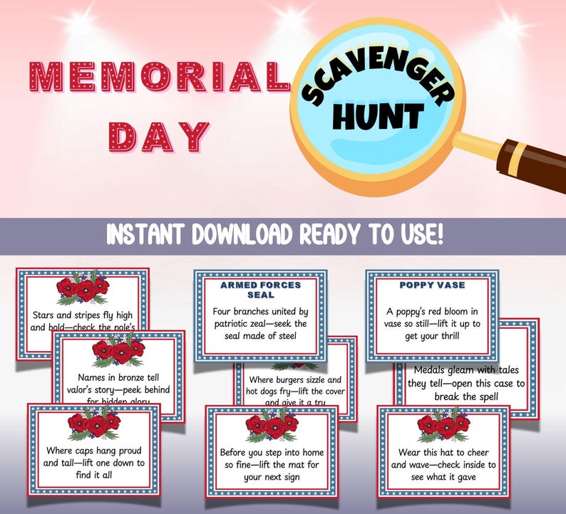 Editable Memorial Day Scavenger Hunt. Adult & Kids Versions Included ...