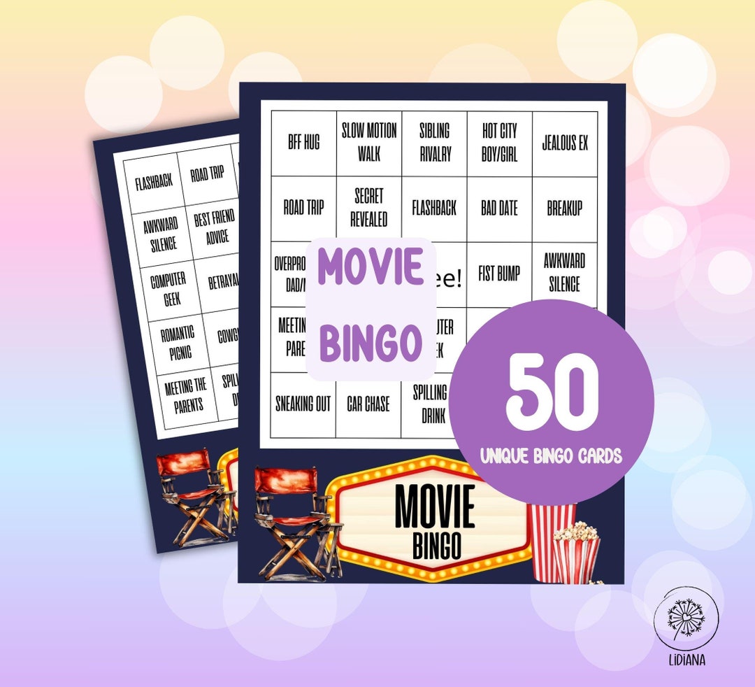 Movie Night Bingo Game: 50 Unique Cards for Film Buffs, Sleepover ...