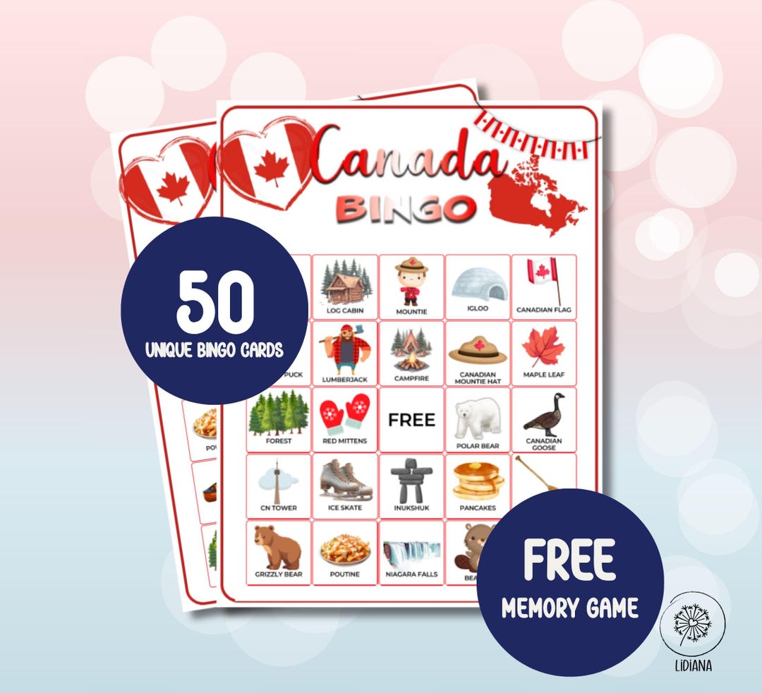 Canada Bingo Game: Printable Canadian Landmarks & Animals (digital ...