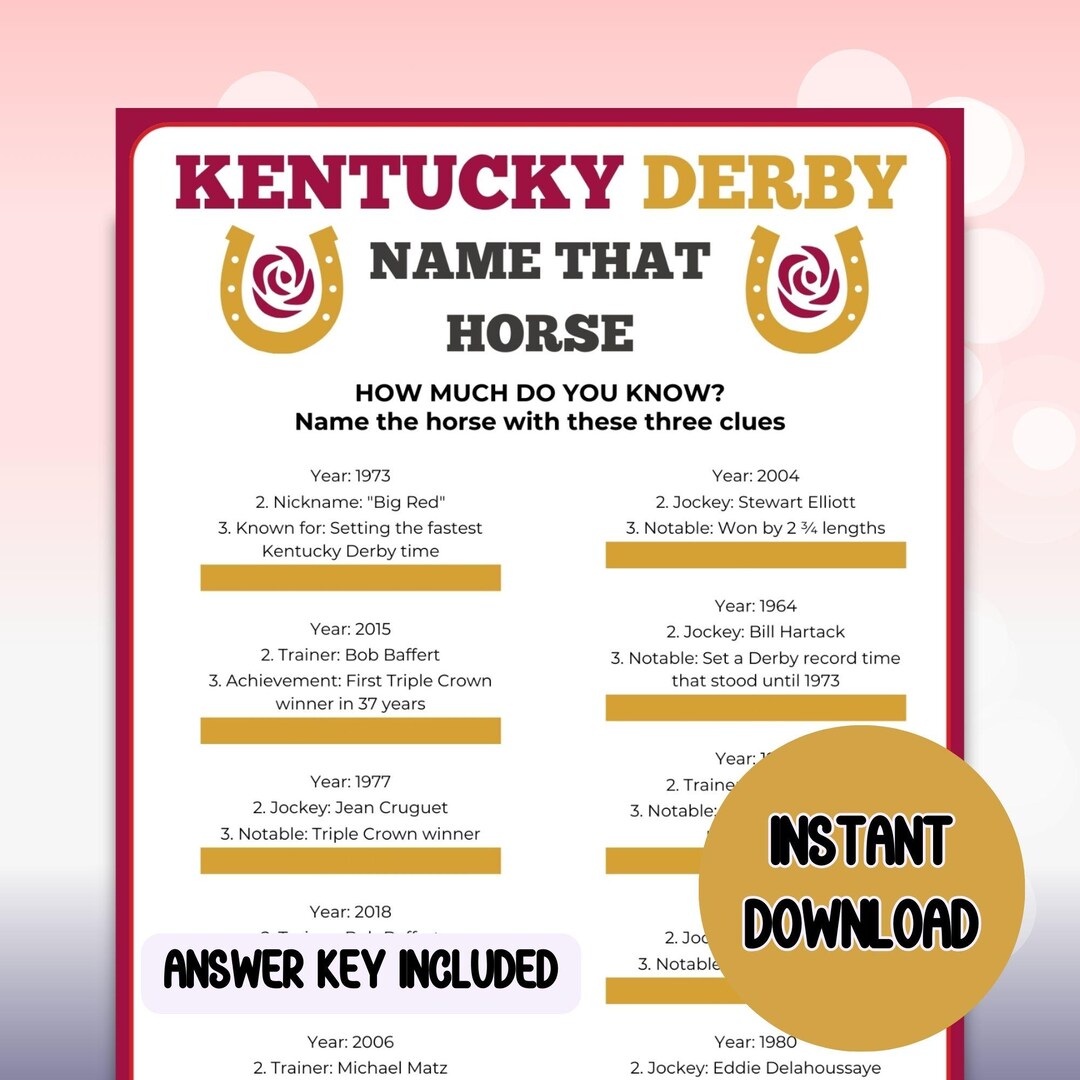 Kentucky Derby Game - Name That Horse for Horse Racing Party! Triple ...