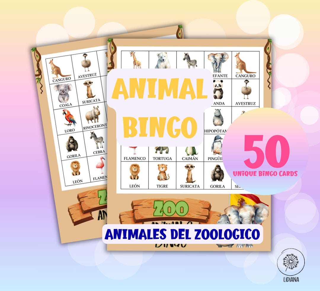 Zoo Animals Bilingual Loteria: Bingo in Spanish, Game for Learning ...