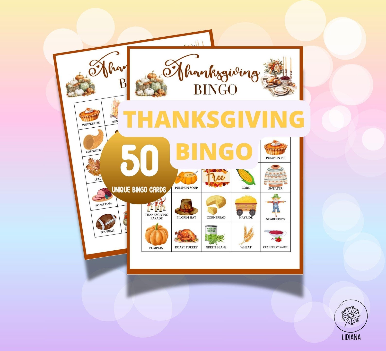 Thanksgiving Bingo Game: 50 Printable Cards (digital Download) - Etsy