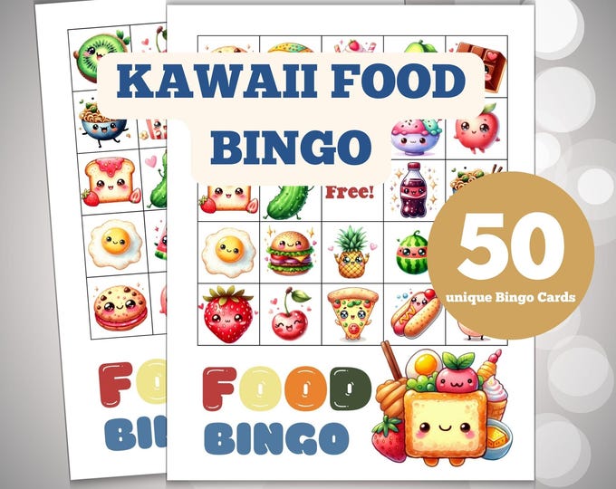 Printable Food BINGO Game, Kawaii Restaurant Digital Download for Kids ...