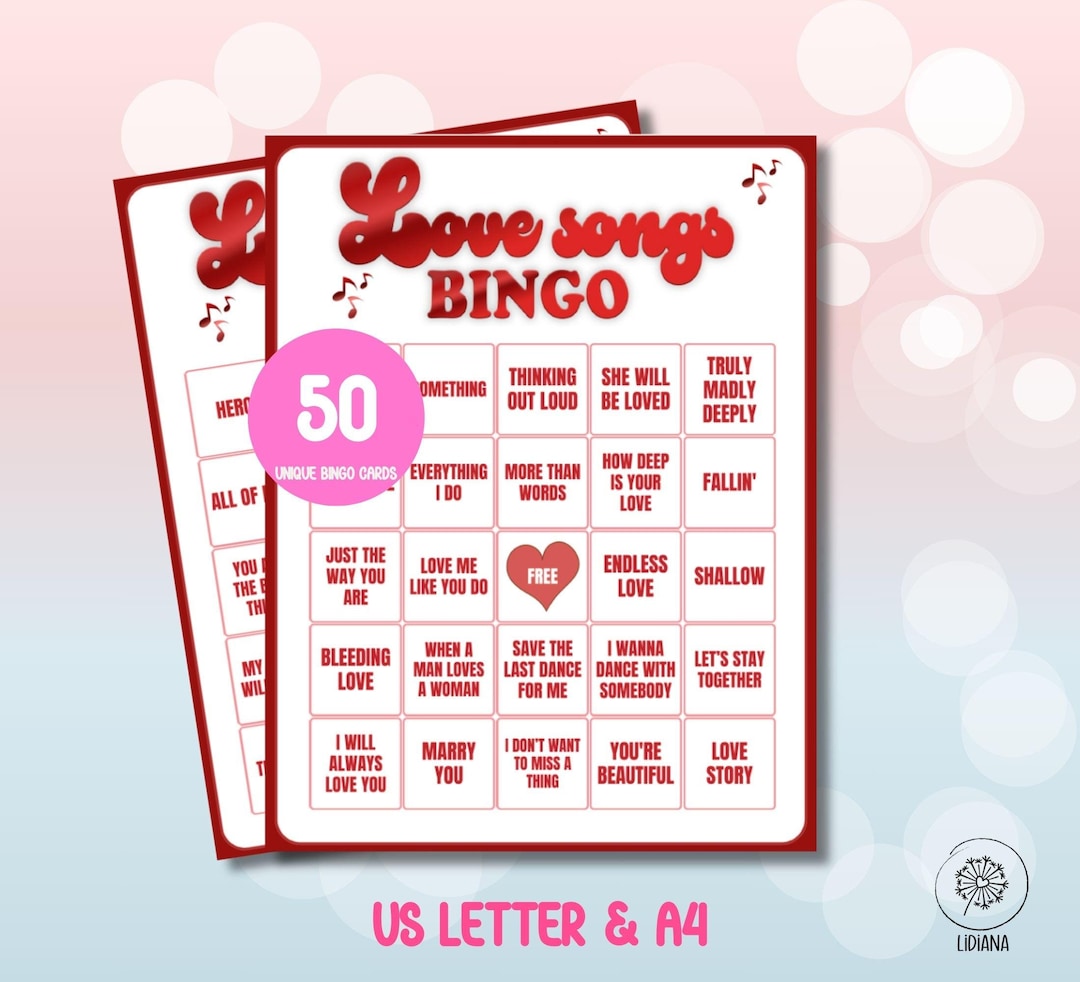Love Songs Bingo: 50 Valentine's Day Cards With Playlist (digital ...