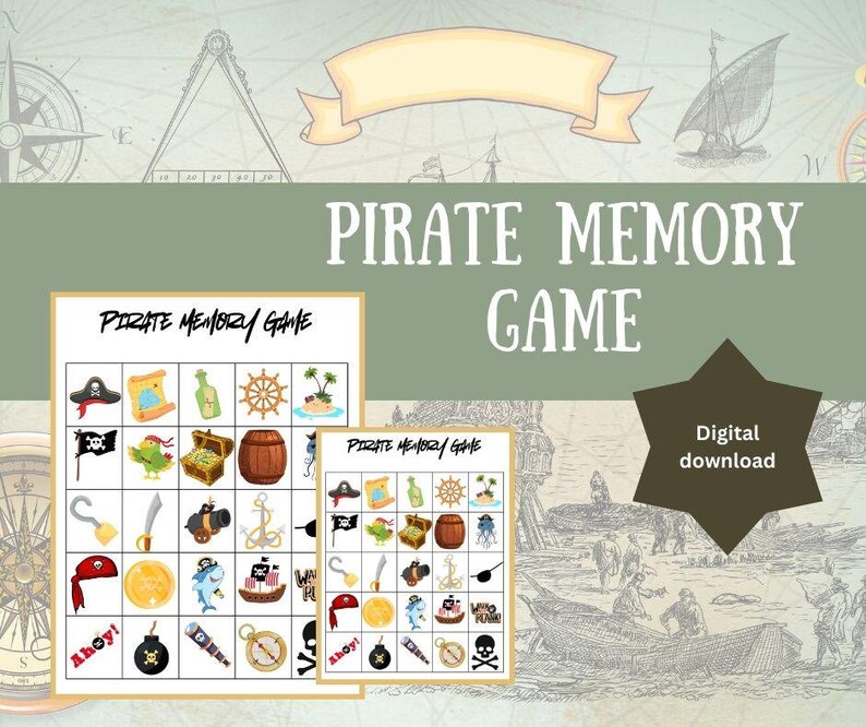 Pirate Memory Matching Game Printable PDF 25 Matching Cards ...