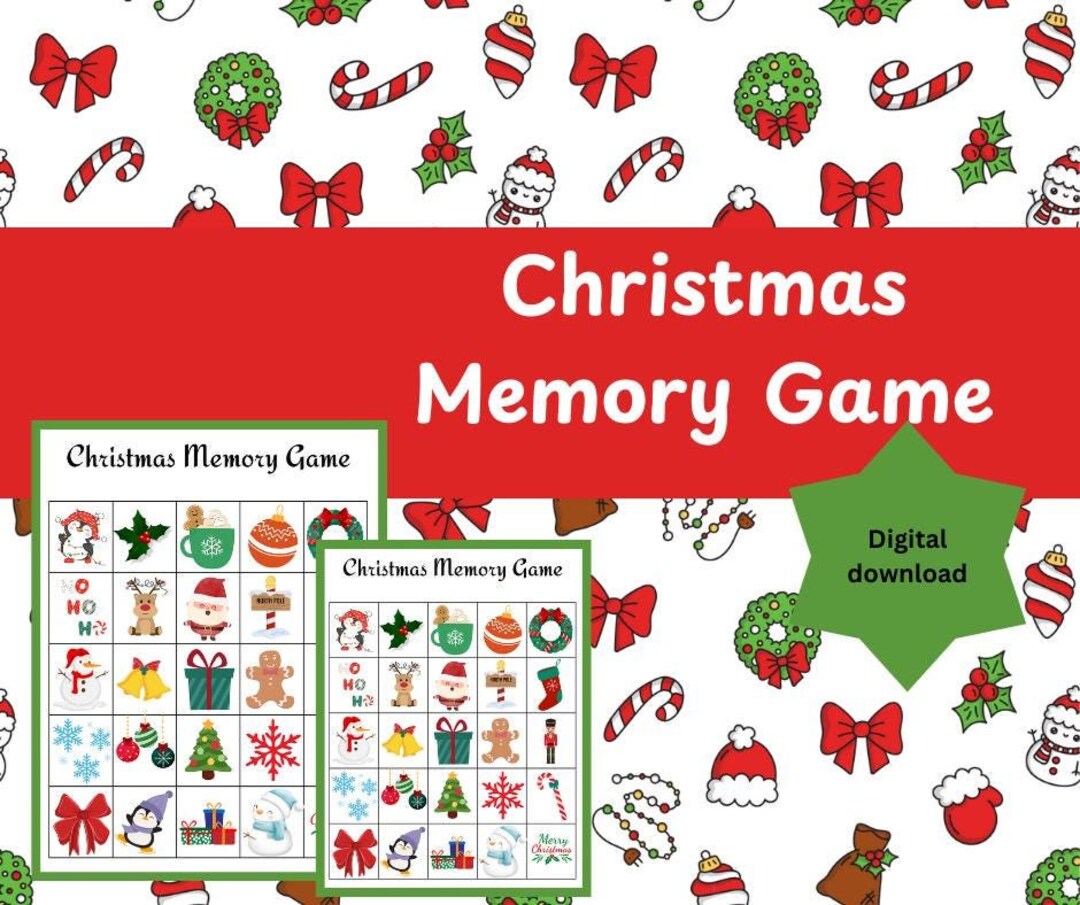 Christmas Memory Matching Game Printable PDF 25 Matching Cards ...