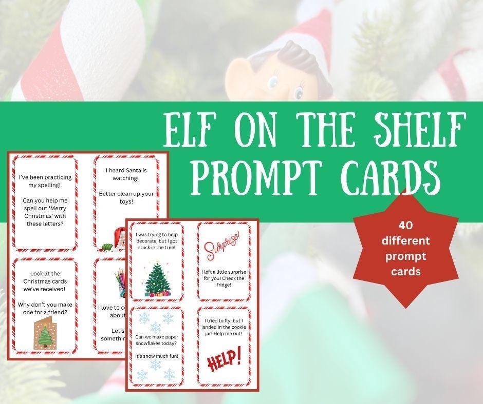 40 Elf on the Shelf Printable Prompt Cards | Daily Elf Ideas for ...