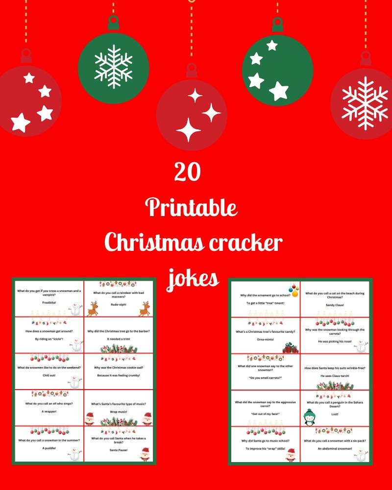 20 Christmas Cracker Jokes Printable, Instant Download A4 & US Letter ...