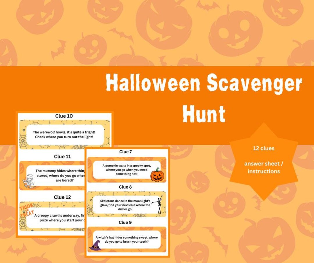 Halloween Scavenger Hunt 12 Spooky Clues Instructions & Answer Sheet ...
