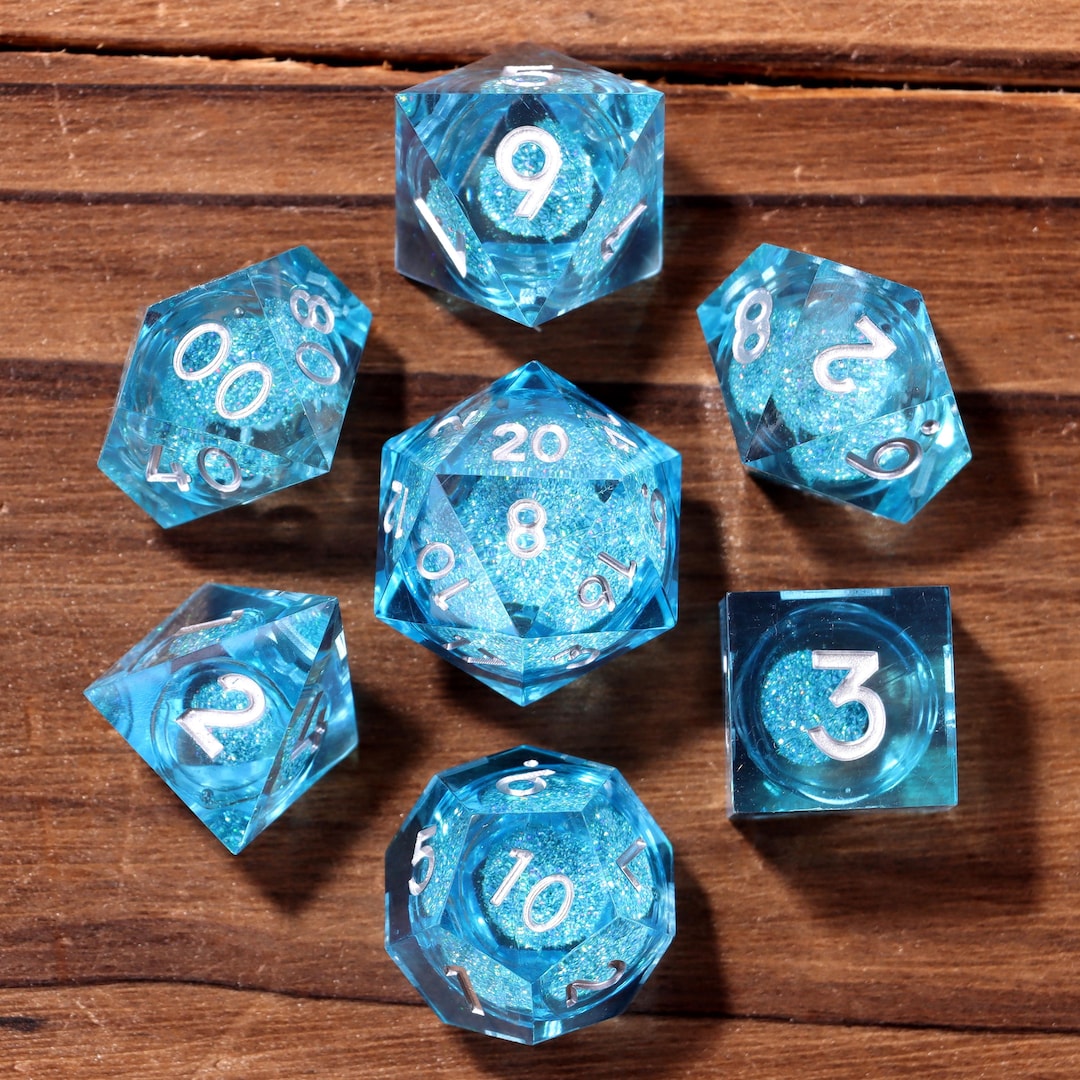 Blue Liquid Core Dice, Shimmering Arcane Mana, Silver Number Sharp Edge ...