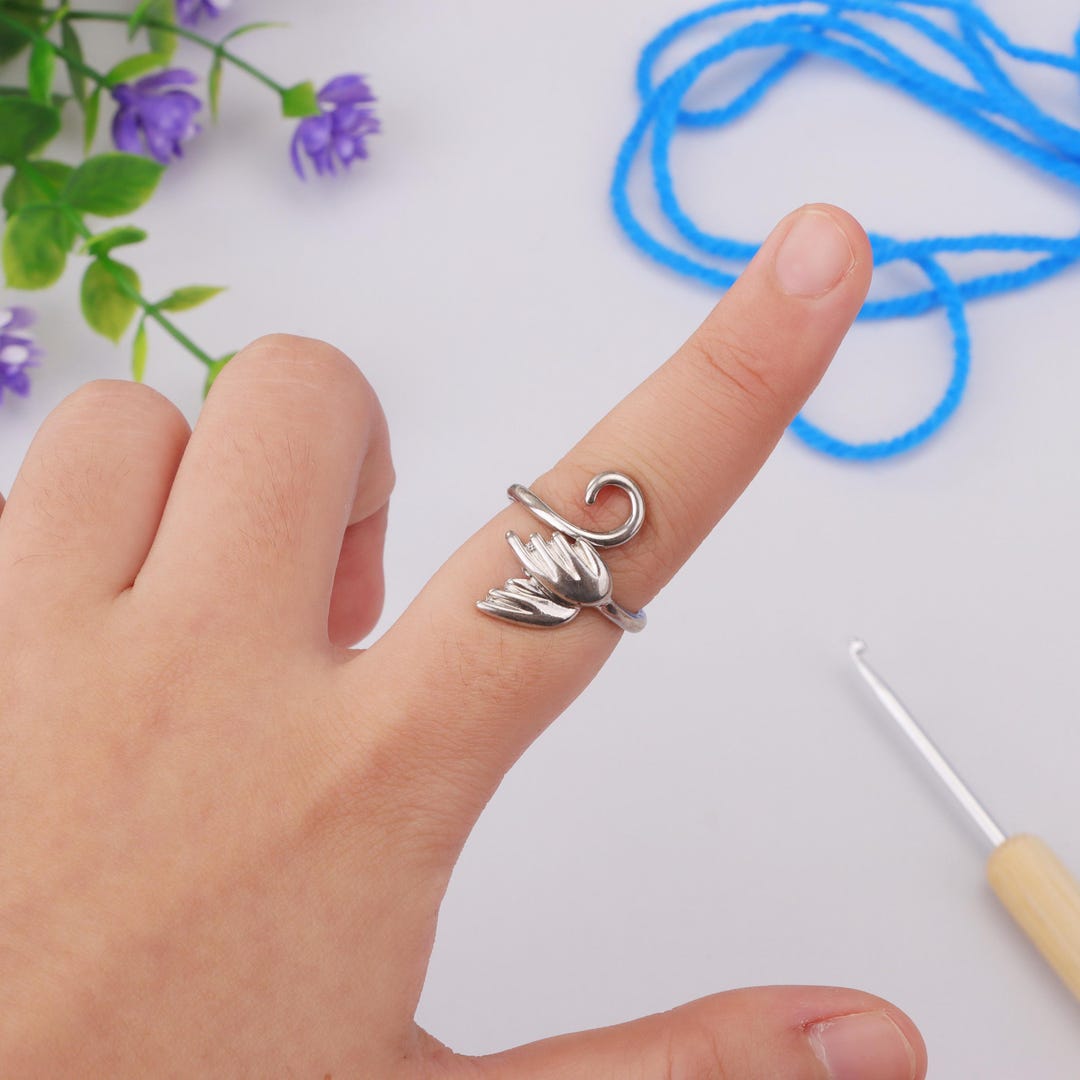 Elegant Silver Swan Yarn Tension Ring, Adjustable Crochet Knitting Tool ...