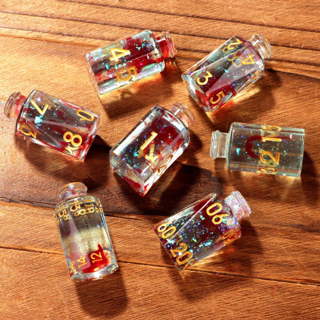 Clear Resin Potion Dice Set, Crimson Drop Vial, Ancient Alchemist ...