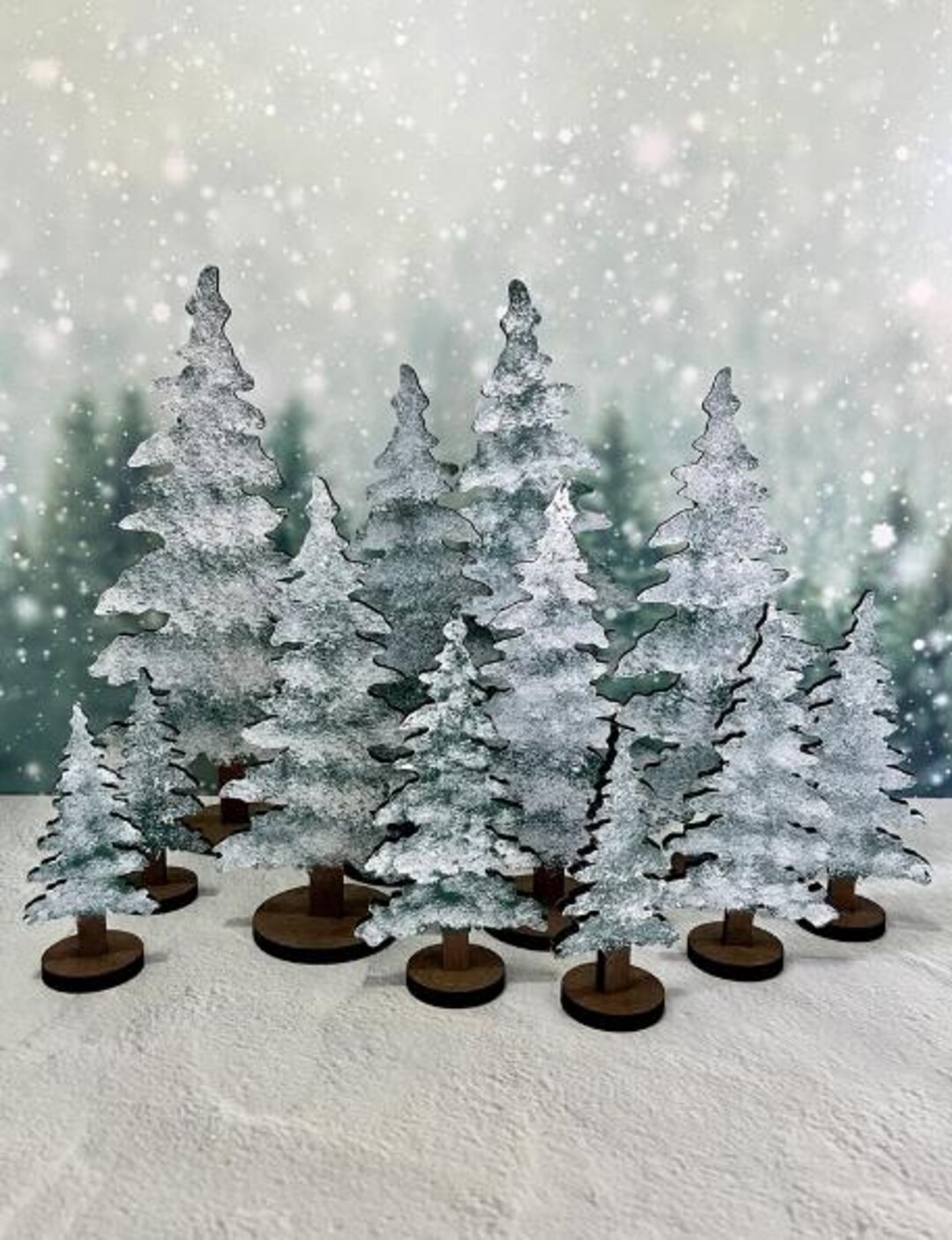 Snowy Trees, Laser Cut Wood, Hand Painted Both Side for Christmas - Etsy