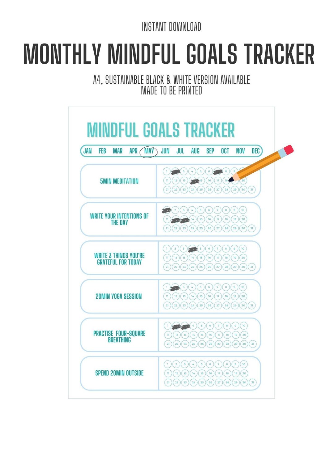 Mindful Goals Tracker Printable Mindfulness Tracker Daily Mindfulness ...