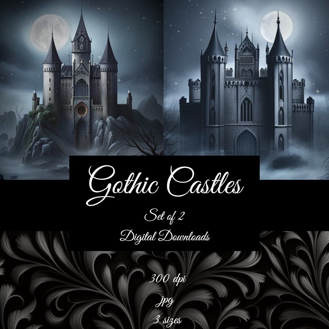 Gothic Castle Wall Art Set of 2 Dark Moody Scenes Ready to - Etsy